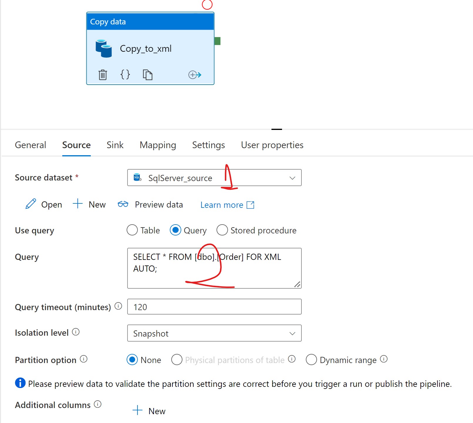 Export Sql Server Query Result As Xml File In Data Factory 1083
